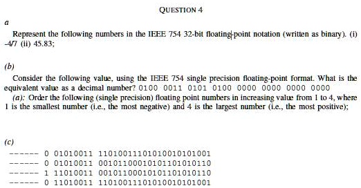 Solved Question 4 Represent The Following Numbers In The Ieee 754 32 Bit Floating Point