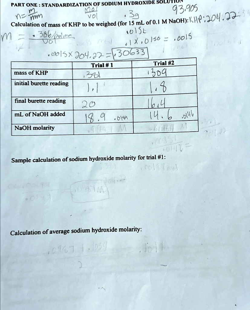 naoh molarity trial 1 and trial 2 sample calculation of sodium ...