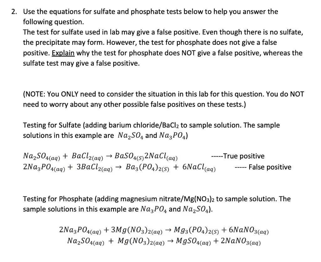SOLVED: Use the equations for sulfate and phosphate tests below to help ...