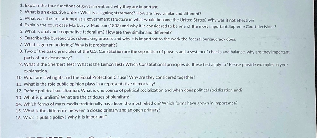 SOLVED: Explain the four functions of government and why they are ...