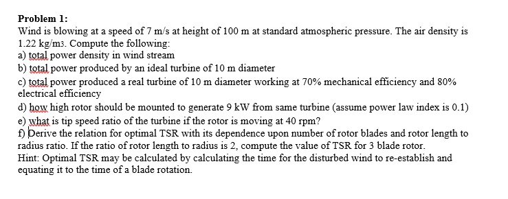 SOLVED: Topic: Wind power systems Book: Renewable and Efficient ...