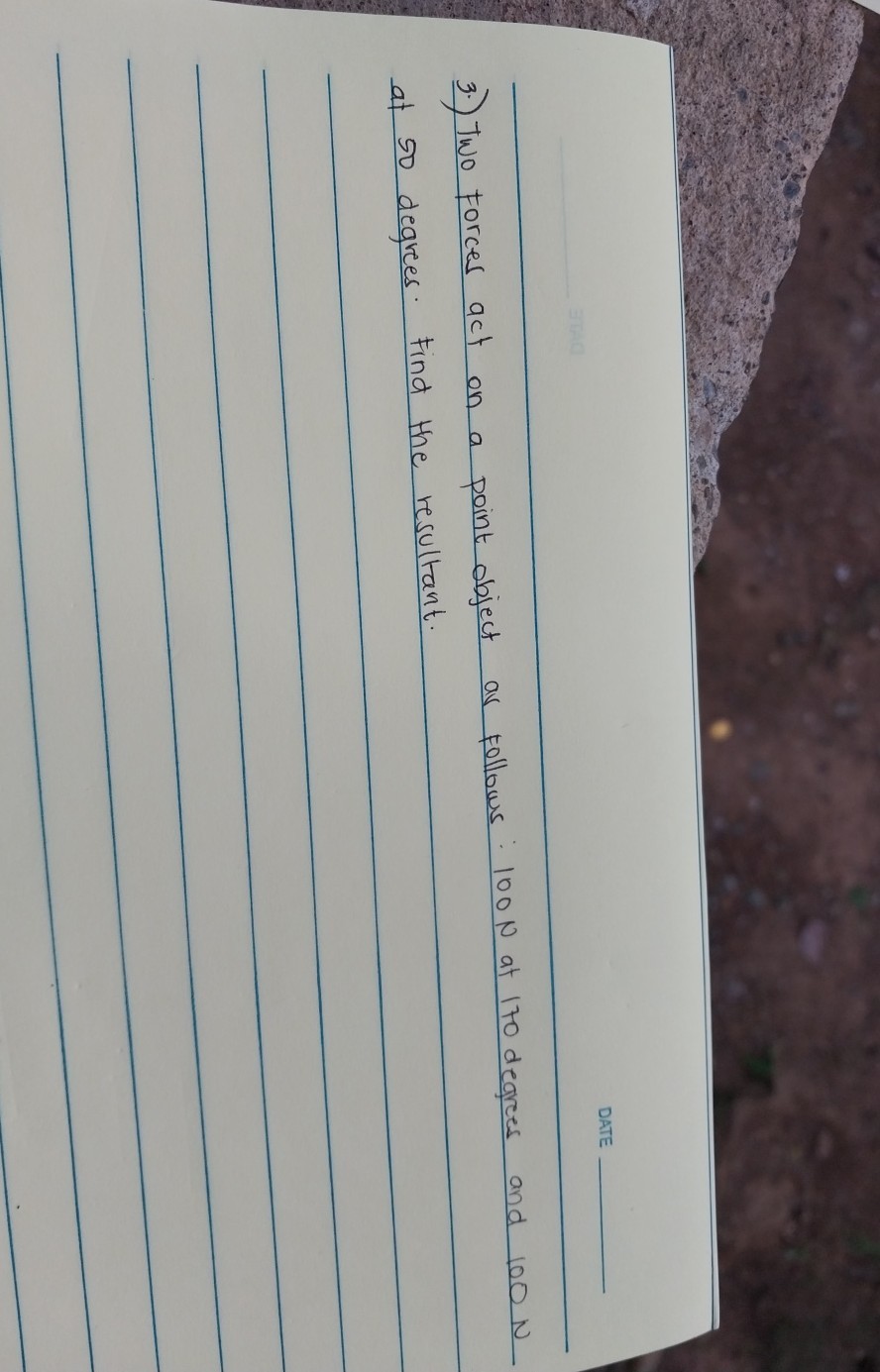 3 Two Forces Act On A Point Object As Follows 100 N At 170 Degrees And 100 N At 50 Degrees
