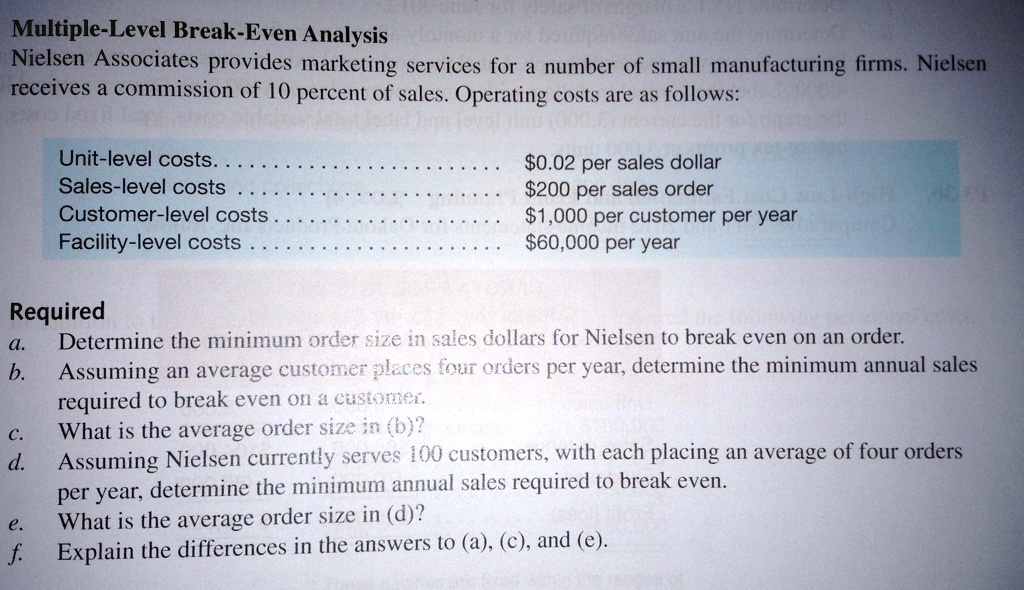 SOLVED: Multiple-Level Break-Even Analysis Nielsen receives a ...