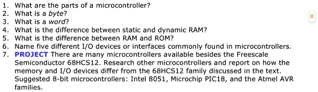 SOLVED: 1. What are the parts of a microcontroller? 2. What is a byte? 3. What is a word? 4 ...