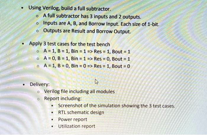Solved Using Verilog Build A Full Subtractor A Full Subtractor Has 3 Inputs And 2 Outputs 6320