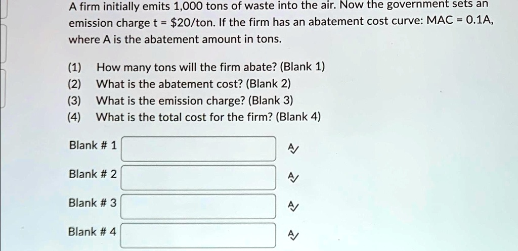 A firm initially emits 1,000 tons of waste into the air. Now the ...