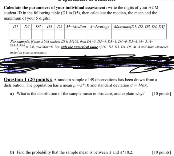 SOLVED: Calculate the parameters of your individual assessment: write ...
