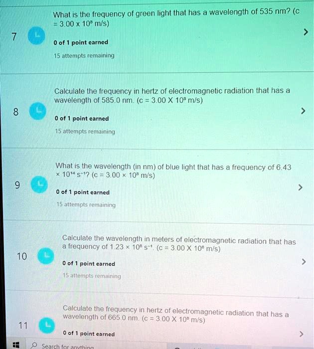 what is the frequency of green light that has a wavelength of 535 nm c ...