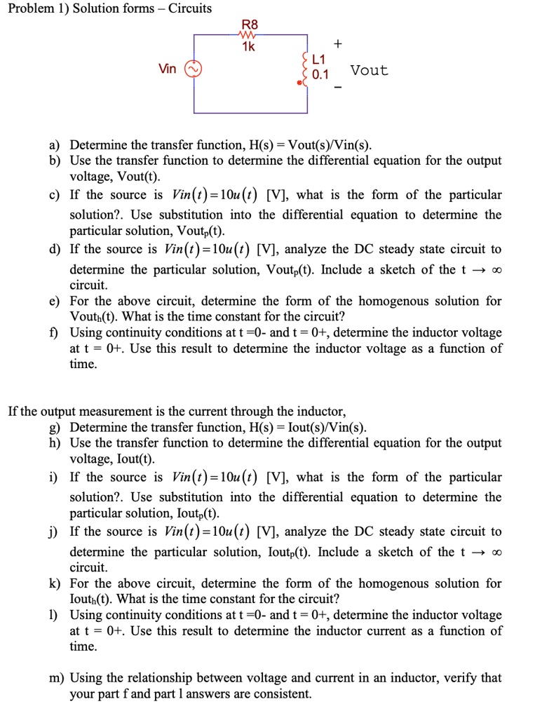 SOLVED: Problem 1) Solution Forms Circuits R8 Ik Vin 0.1 Vout Determine the transfer function, H ...