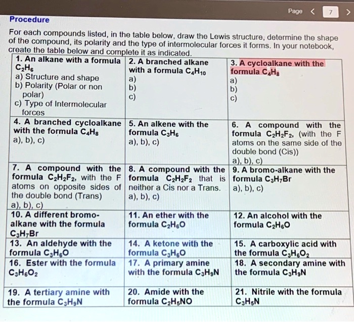 SOLVED: Title: Organic Compounds and Their Properties Procedure: For each compound listed in the ...