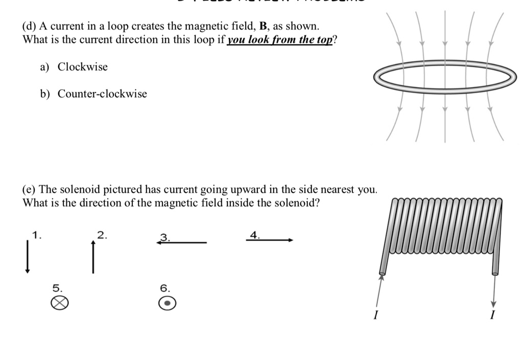 SOLVED: (d) A current in a loop creates the magnetic field, B, as shown ...