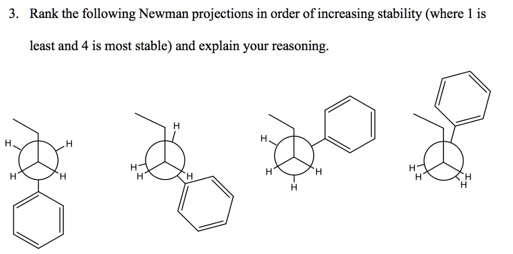 SOLVED: 3 Rank the following Newman projections in order of increasing ...