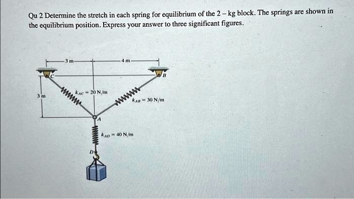 Qu 2 Determine the stretch in each spring for equilibrium of the 2 - kg ...