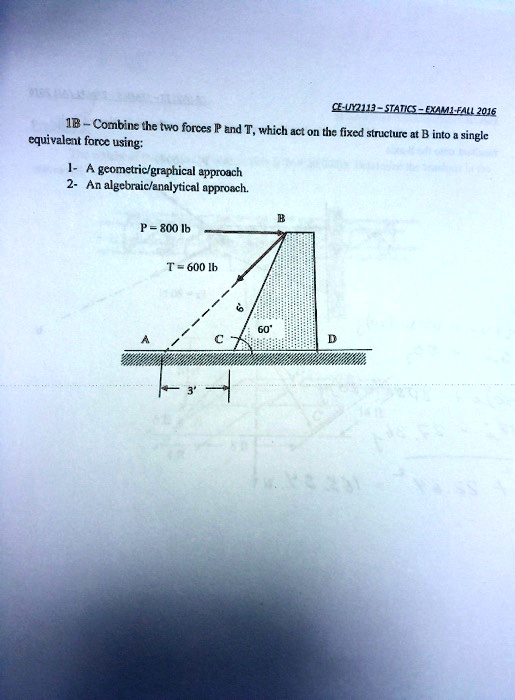 CE-UY2113-STATICS-EXAM1-FALL 2016 1B-Combine the two forces P and T ...