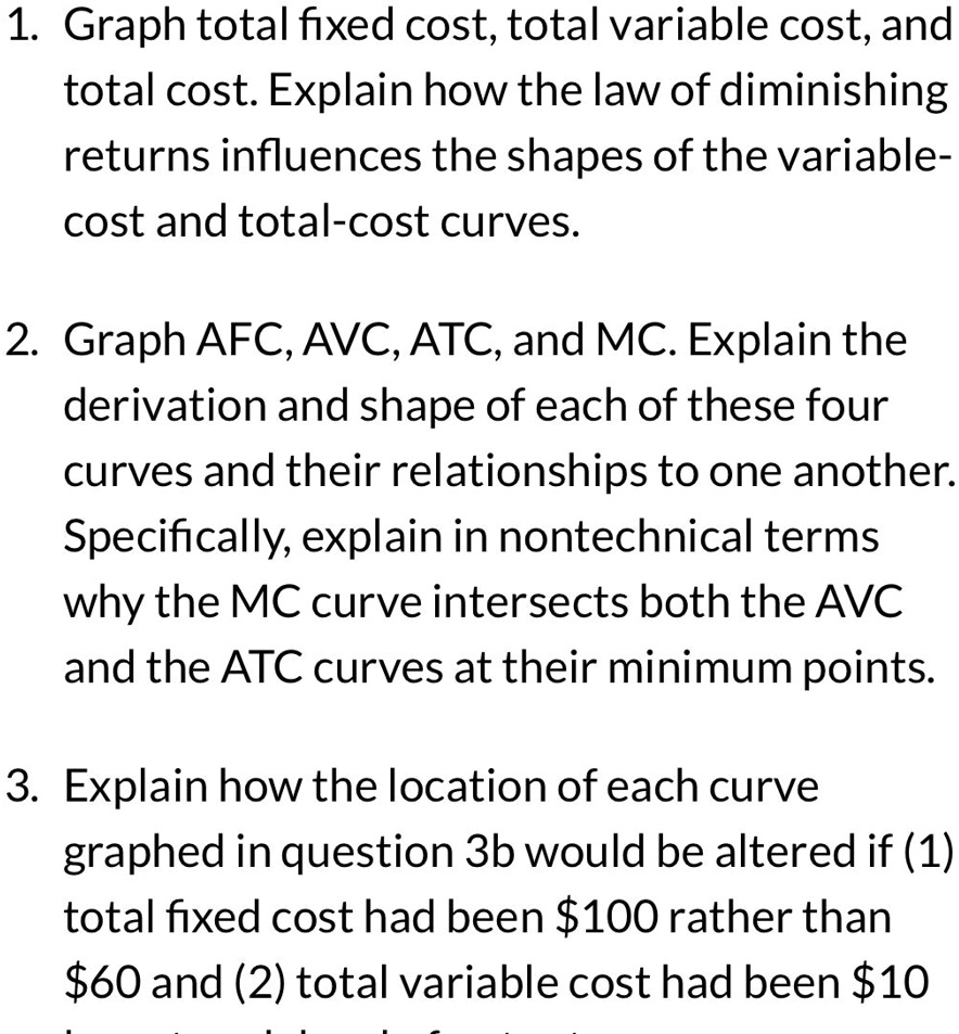 1. Graph total fixed cost, total variable cost, and total cost. Explain ...