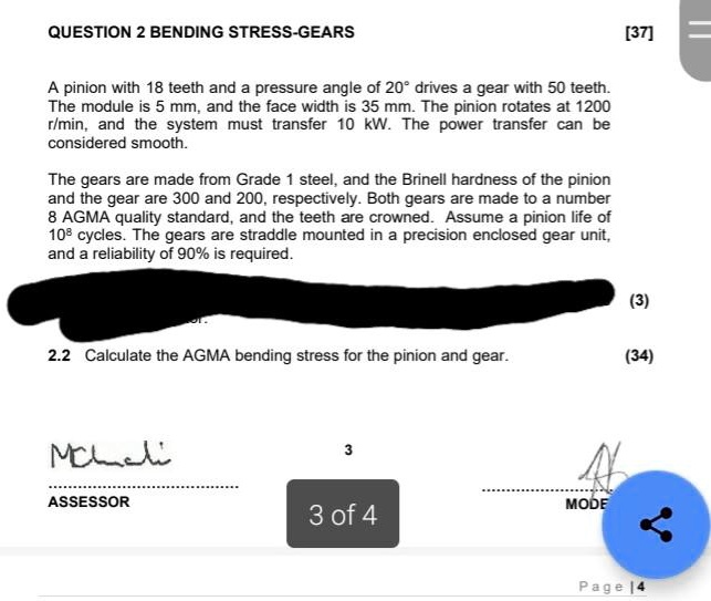 SOLVED: QUESTION BENDING STRESS-GEARS [37] A pinion with 18 teeth and ...