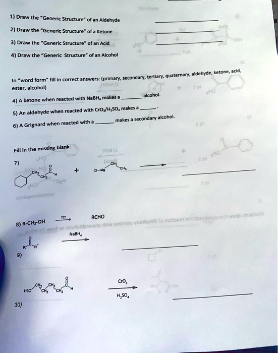 SOLVED: 1) Draw the 'Generic Structure of an Aldehyde. 2) Draw the "Generic Structure" of a ...