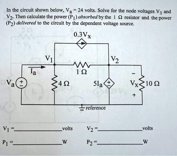 SOLVED: In the circuit shown below, Va = 24 volts. Solve for the node voltages V1 and V2. Then ...