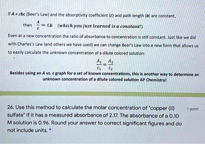 if a tbc beer law and the absorptivity coefficient and path length b ...
