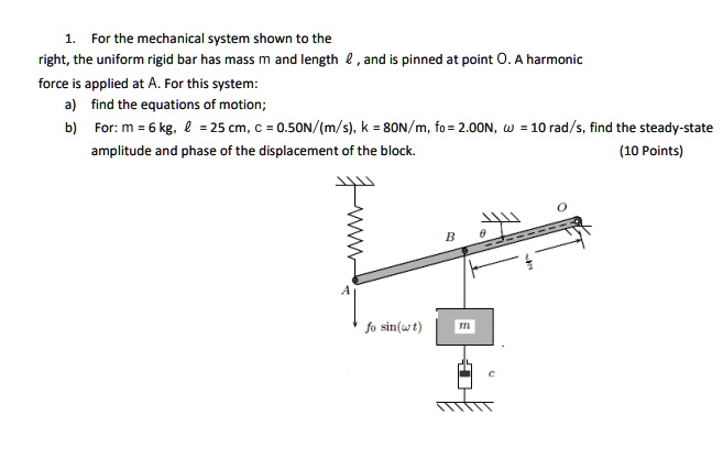 1 for the mechanical system shown to the right the uniform rigid bar has mass m and length and ...
