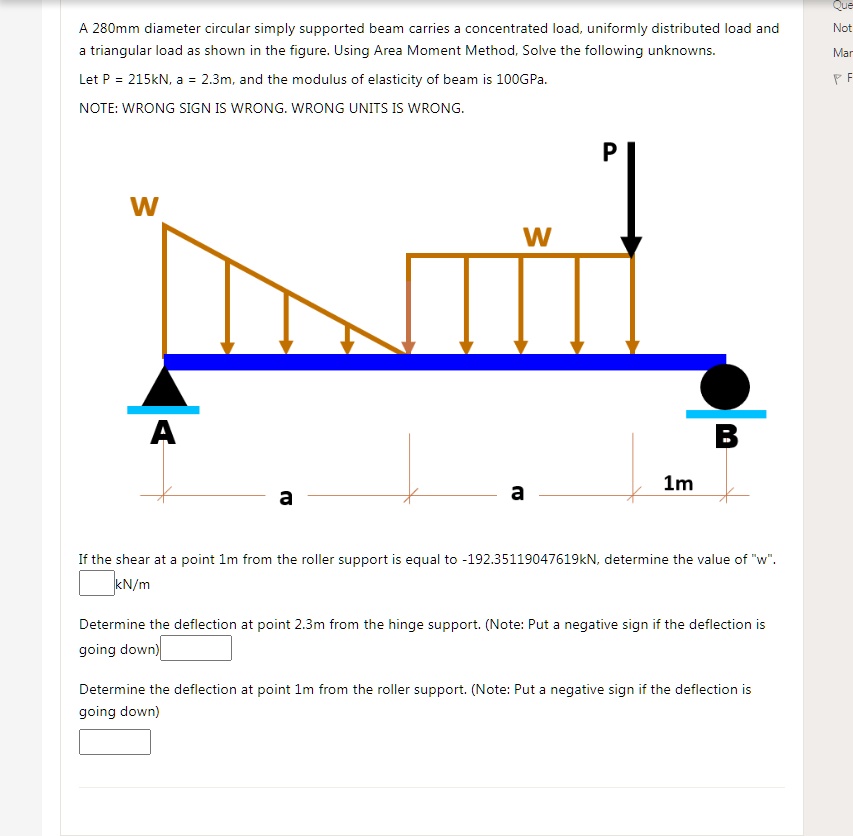 280mm diameter circular simply supported beam carries concentrated load ...
