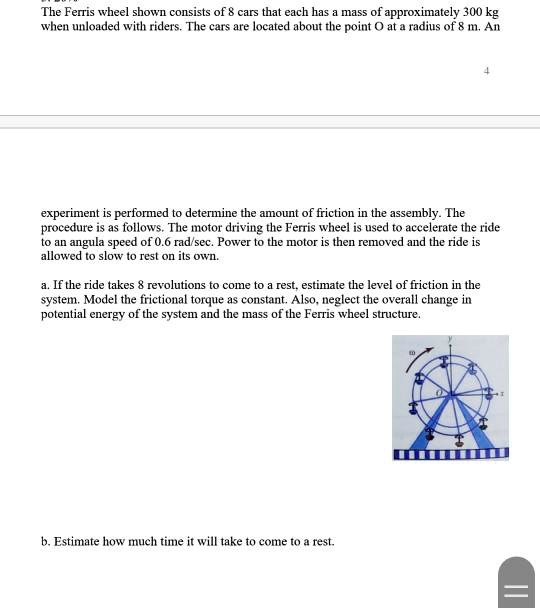 SOLVED: The Ferris wheel shown consists of cars that each have a mass ...