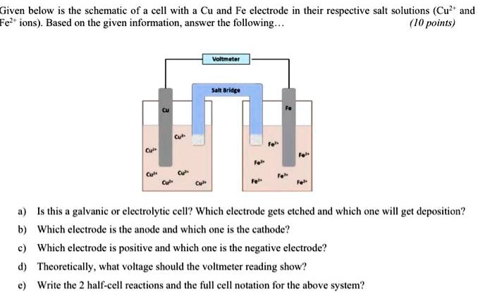 SOLVED: Given below is the schematic of a cell with a Cu and Fe ...