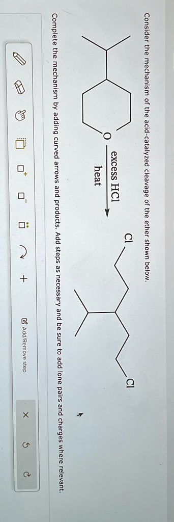 consider the mechanism of the acid catalyzed cleavage of the ether shown below complete the ...