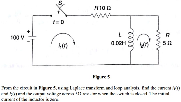 SOLVED: From the circuit in Figure 5, using Laplace transform and loop analysis, find the ...