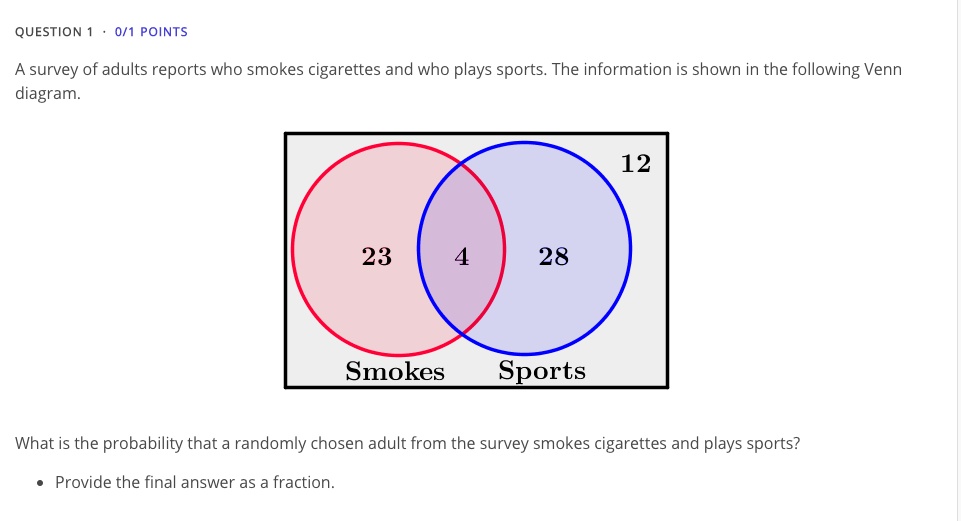 SOLVED: QUESTION 0/1 POINTS A survey of adults reports who smokes ...