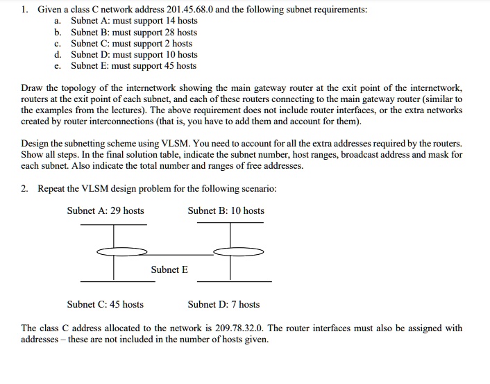 Solved Given Class C Network Address 20145680 And The Following Subnet Requirements Subnet 