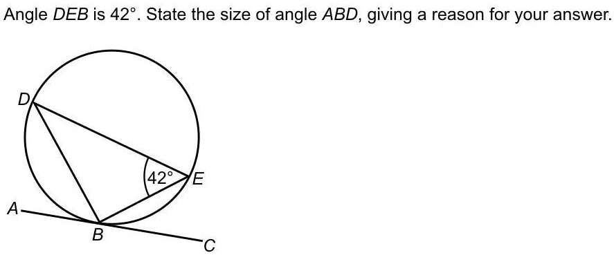 SOLVED: 'A) work out the size of angle AED B) Work out X Angle DEB is 42* . State the size of ...