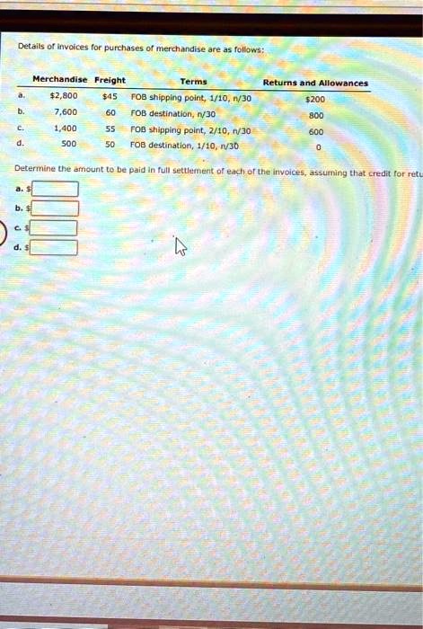 SOLVED: Determine the amount to be paid in full settlement of each of ...