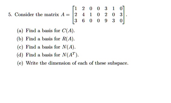SOLVED: Consider the matrix A = Find basis for C(A). Find basis for R(A ...