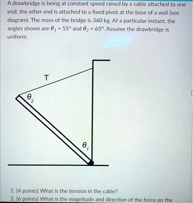 a drawbridge is being at constant speed raised by a cable attached to ...