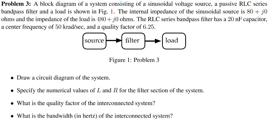 Problem 3: A block diagram of a system consisting of a sinusoidal voltage source, a passive RLC ...
