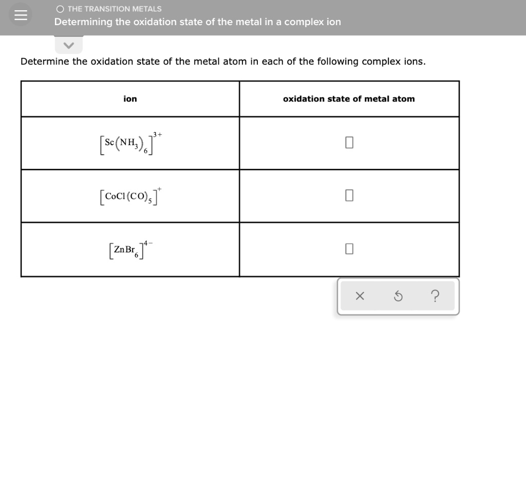 Solved The Transition Metals Determining The Oxidation State Of The