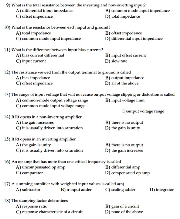 Solved 9 What Is The Total Resistance Between The Inverting And Non Inverting Input A