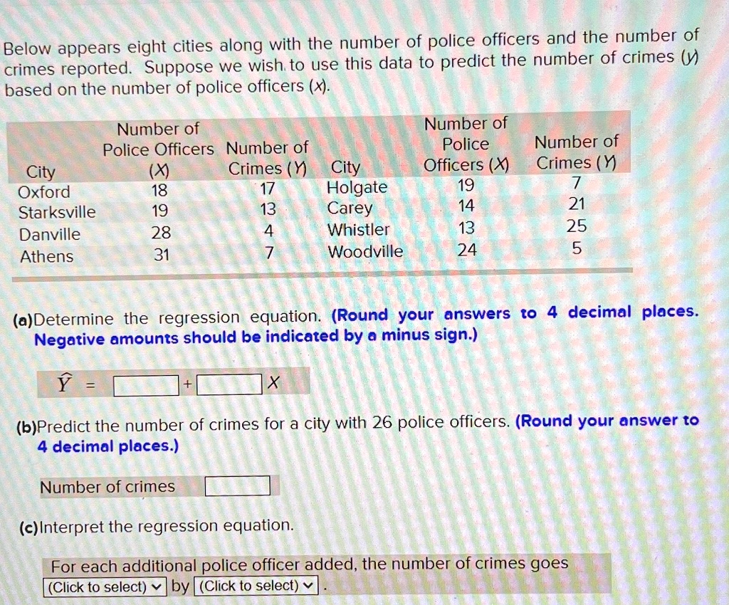 SOLVED: Below appears eight cities along with the number of police ...