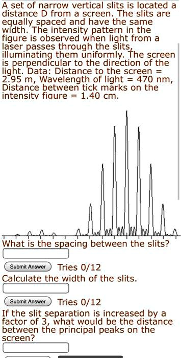 SOLVED: A set of narrow vertical slits is located a distance D from a ...