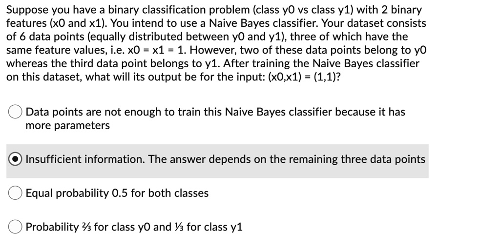 Solved Suppose You Have A Binary Classification Problem Class Y0 Vs Class Y1 With 2 Binary 7471