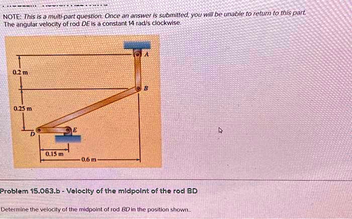 SOLVED: Problem 15.063.b. Velocity of the midpoint of the rod BD ...