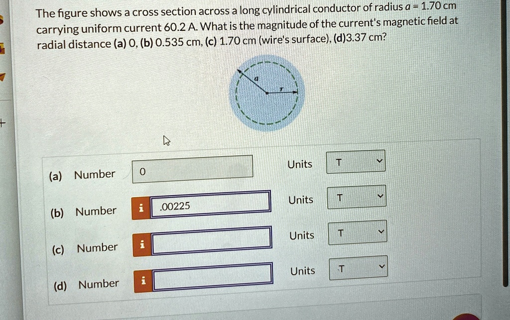 the figure shows a cross section across a long cylindrical conductor of ...