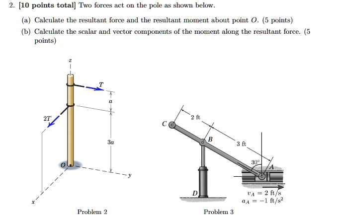 SOLVED: 2. [10 points total] Two forces act on the pole as shown below ...