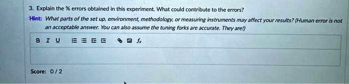 SOLVED:Explain the % errors obtained in this experiment What could ...