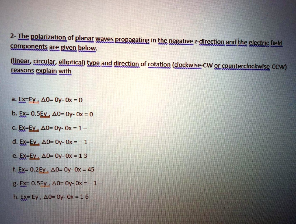 SOLVED: 2- The polarization of planar waves propagating in the negative ...