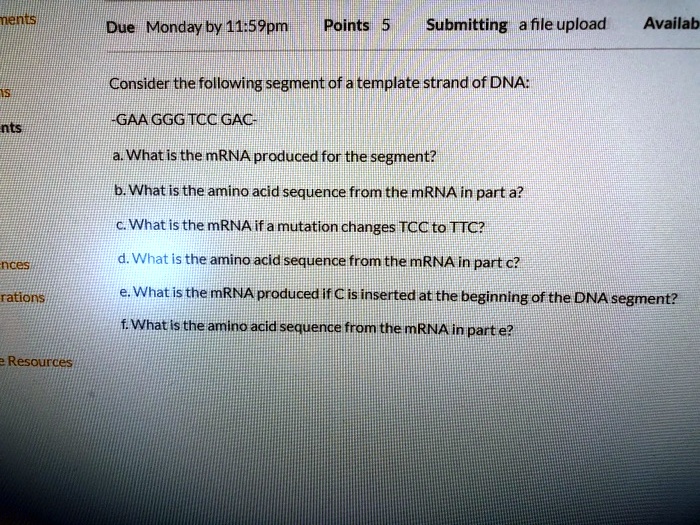 Consider the following segment of a template strand of DNA: -GAA GGG ...