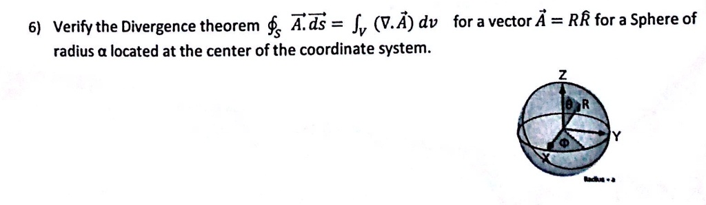 SOLVED: Verify the Divergence theorem A · ds = (∇· A) dv for a vector A ...