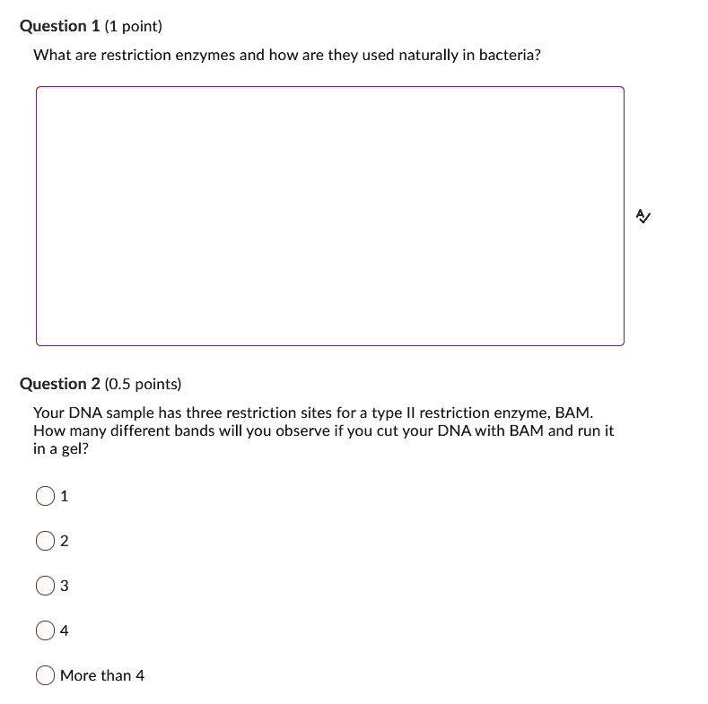 SOLVED:Question 1 (1 point) What are restriction enzymes and how are ...
