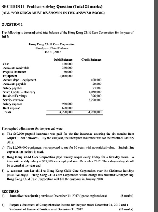 SECTION II: Problem-solving Question (Total 24 marks) (ALL WORKINGS MUST BE SHOWN IN THE ANSWER ...
